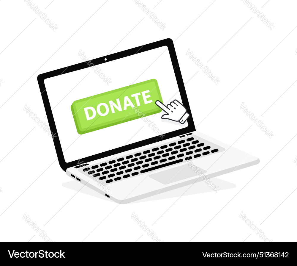 Donate text on laptop screen with a red button Vector Image