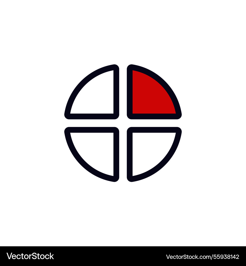 Einfache Pie-Diagramm-Symbol mit rotem Quadrant Vektorbild