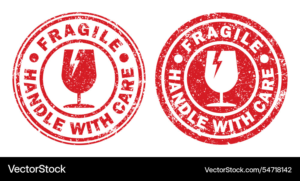 Fragile round circle stamp sticker icon symbol Vector Image