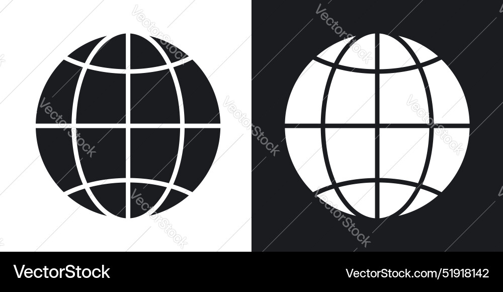Globe icon set in solid black and white color Vector Image