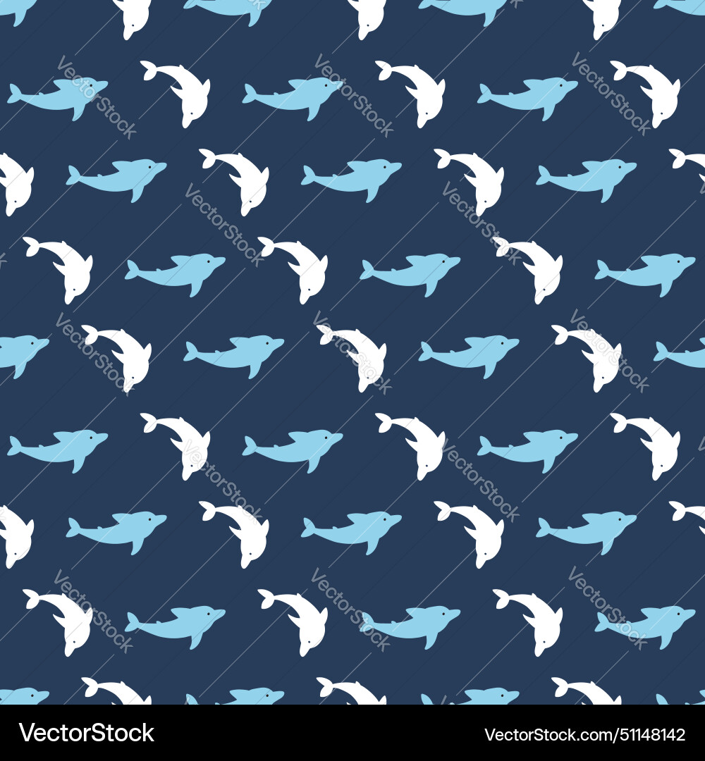 Ocean blue dance seamless dolphin fish pattern Vector Image