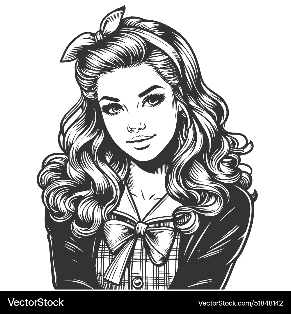 Retro Girl with Curly Bow Royalty Free Vector Image
