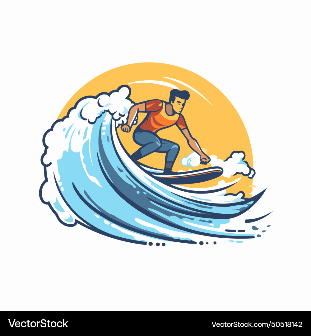 Surfer in action of a riding wave Royalty Free Vector Image
