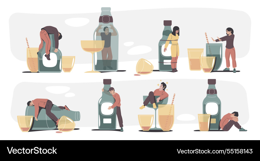 Alcohol addiction concept cartoon drunk people Vector Image