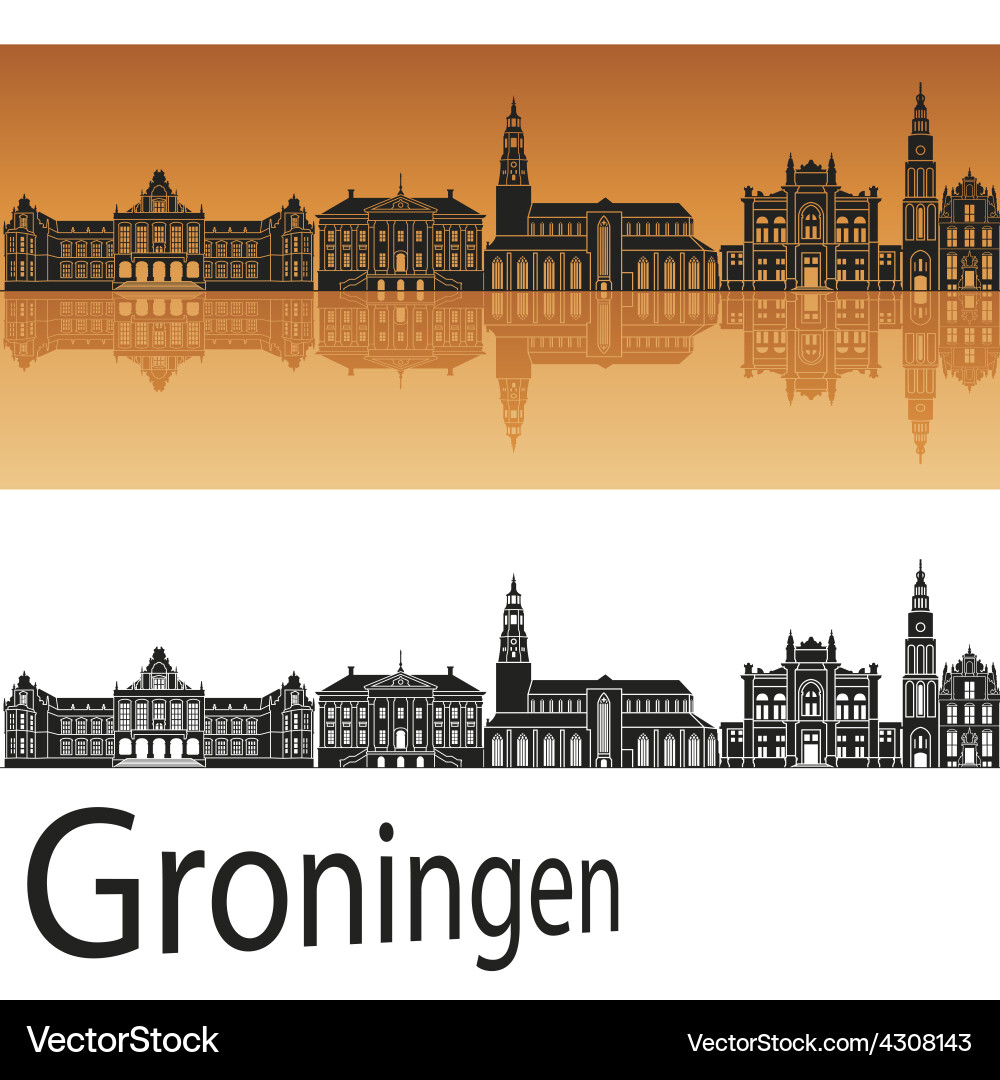 Groningen skyline in orange background Royalty Free Vector