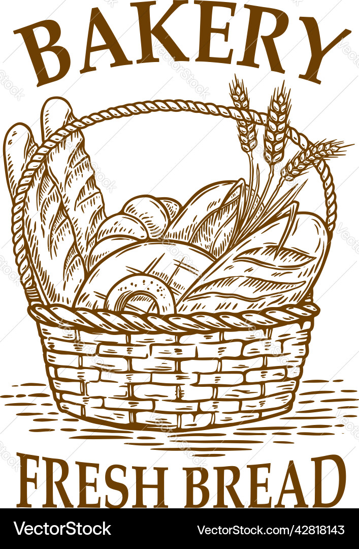 Hand drawn of bakery basket with bread design Vector Image