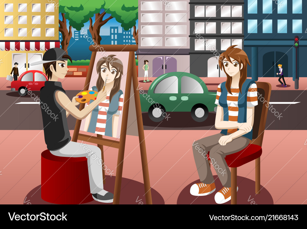 Street painter drawing people face Royalty Free Vector Image