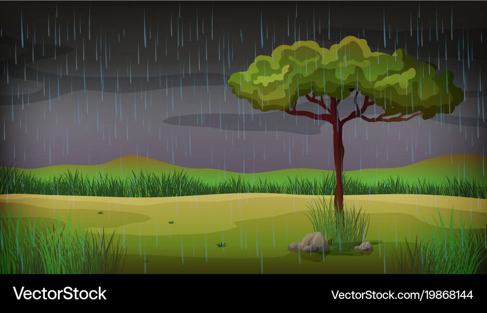 Background scene with rain in the park Royalty Free Vector