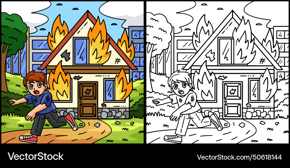 Firefighter civilian burning house Royalty Free Vector Image