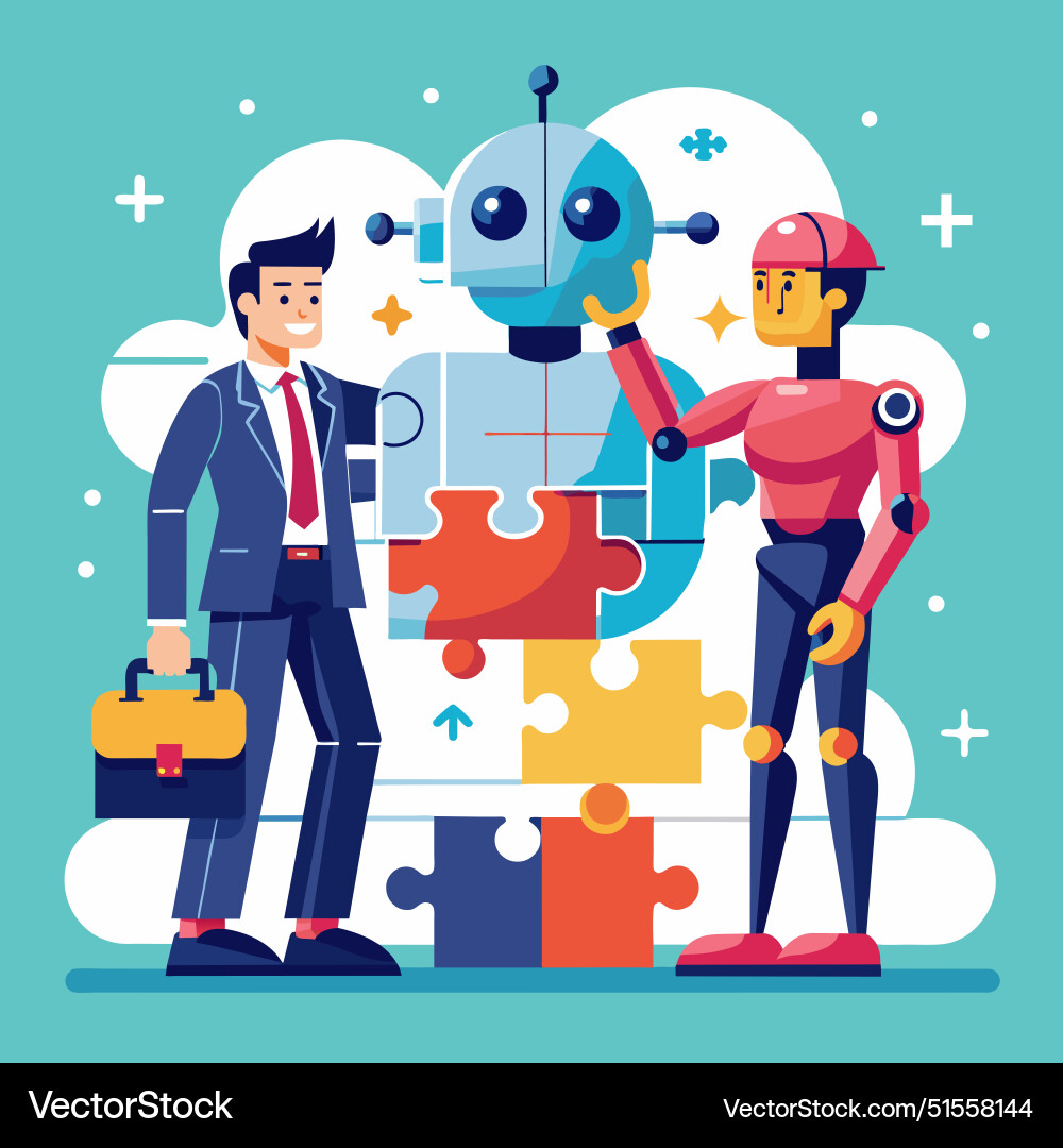 Human and ai artificial intelligence working Vector Image