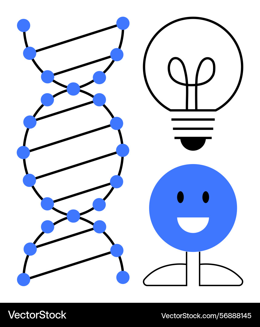 Dna strand with lightbulb and smiling human face Vector Image