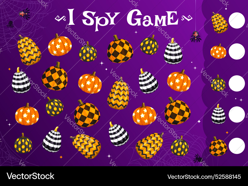 I spy game worksheet count halloween pumpkins Vector Image