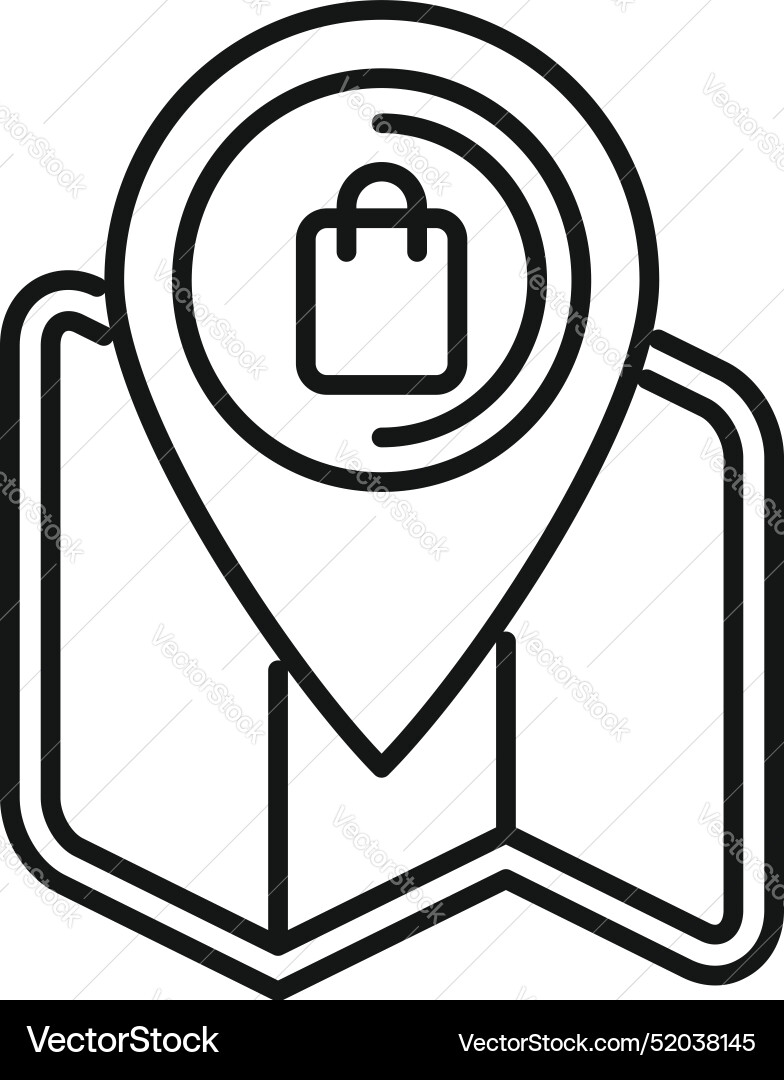 Location pin pointing to shopping bag on map Vector Image
