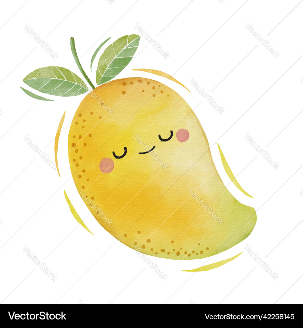 Watercolor cute mango cartoon character Royalty Free Vector