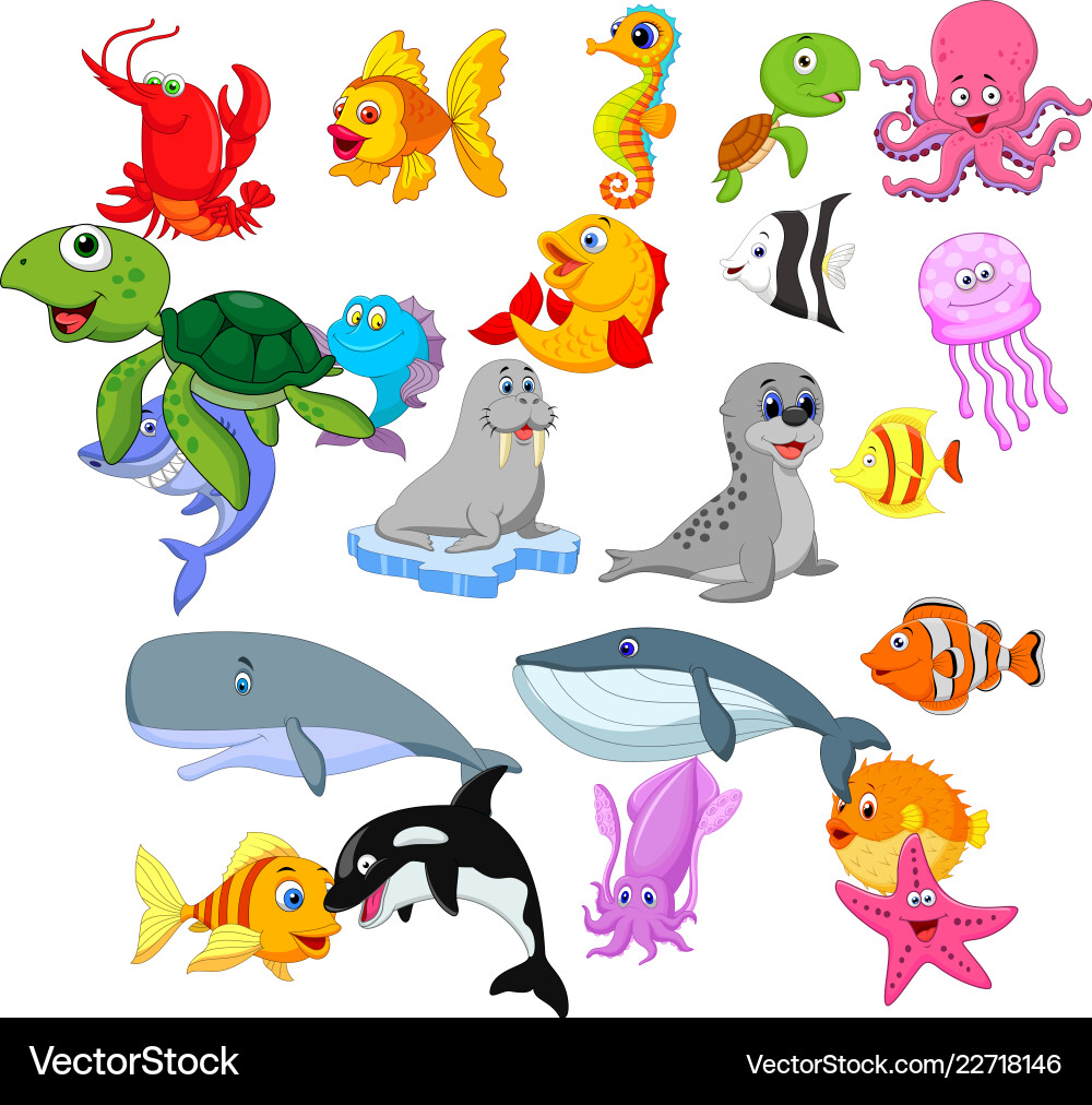 Cartoon Sea Creatures Collection Royalty Free Vector Image