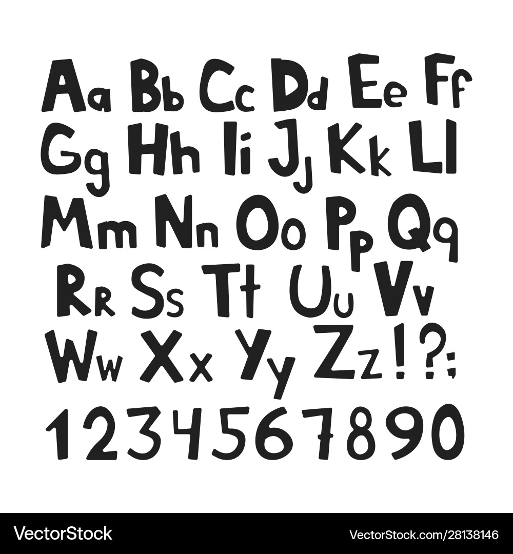 Doodle simple primitive kids alphabet hand drawn Vector Image