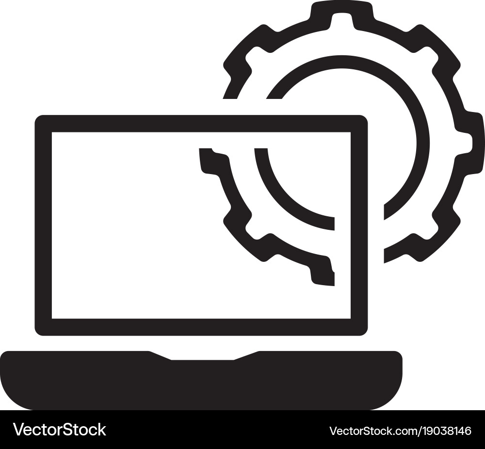 Hardware Engineering Icon - Laptop & Gear Vector Image