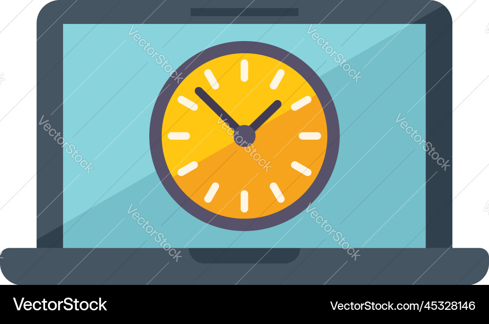 Laptop work hours icon flat office time Royalty Free Vector