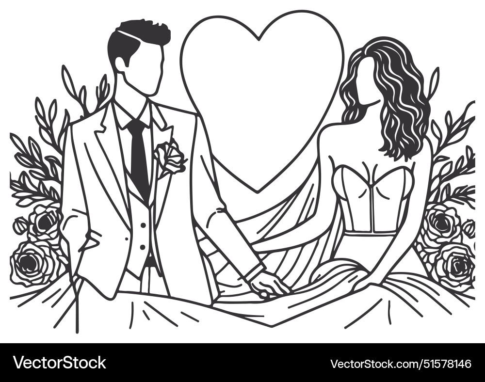 One continuous drawn line wedding from Royalty Free Vector
