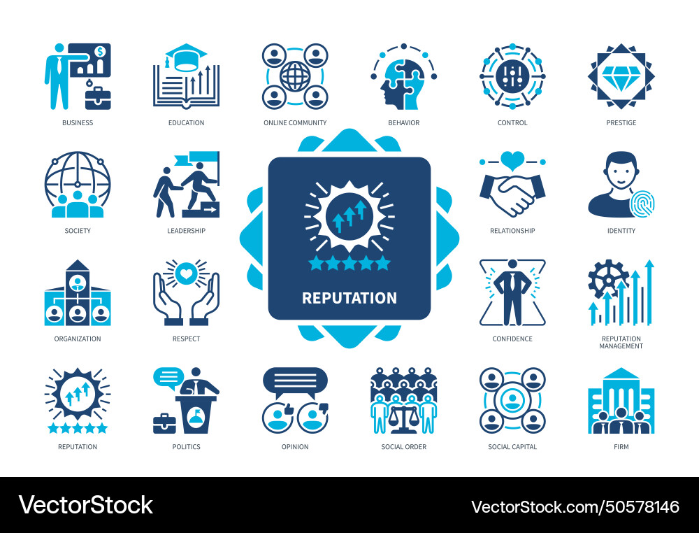 Reputation solid icon set Royalty Free Vector Image
