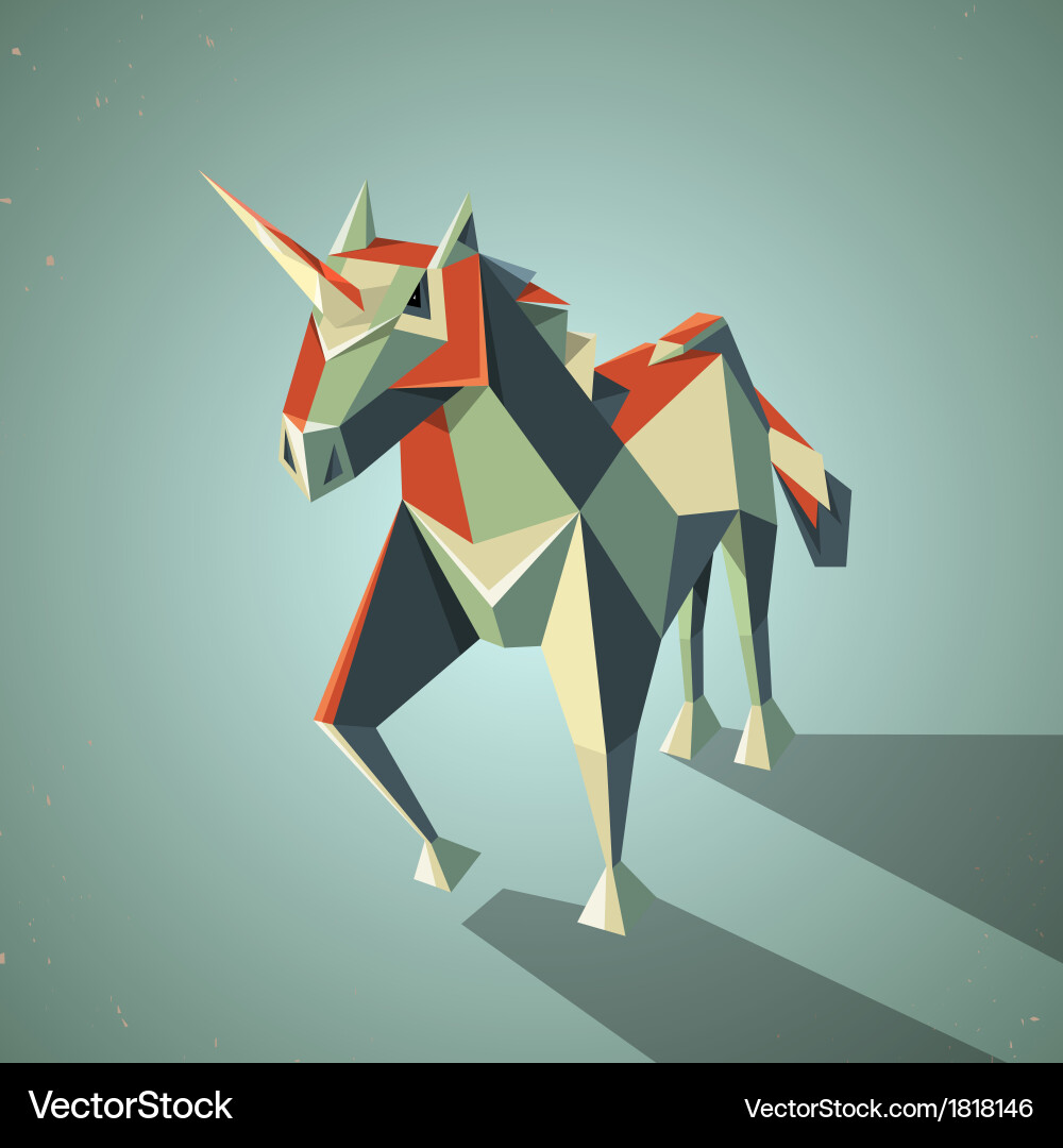 Three Dimensional Origami Unicorn Royalty Free Vector Image
