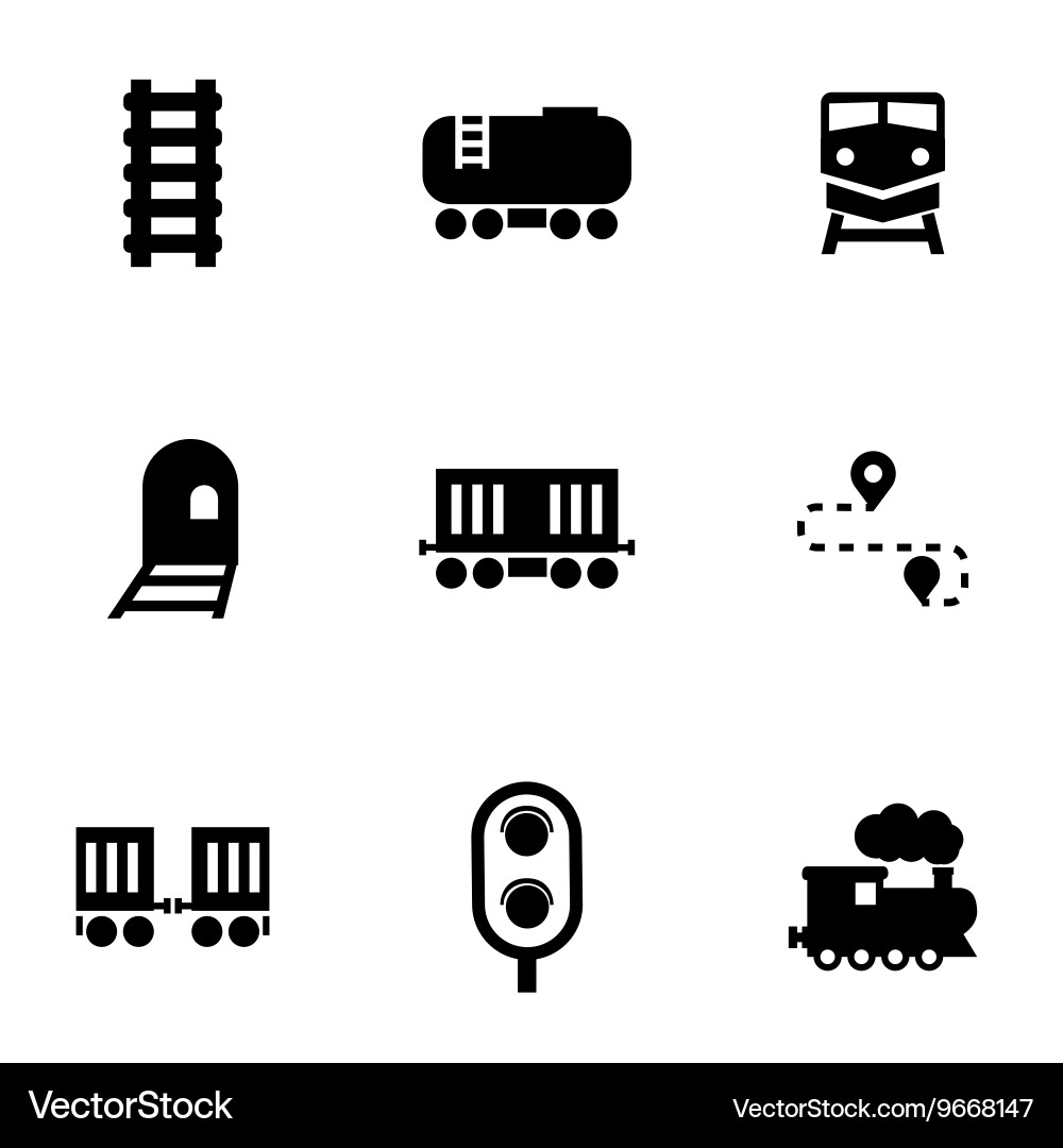 Black Railroad Icon Collection Royalty Free Vector Image