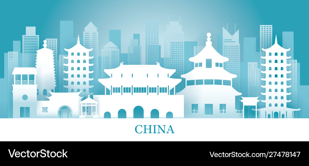 China skyline landmarks in paper cutting style Vector Image