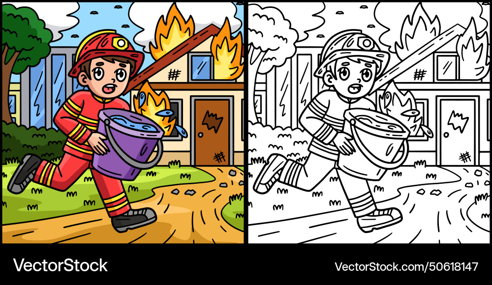 Firefighter with water bucket Royalty Free Vector Image