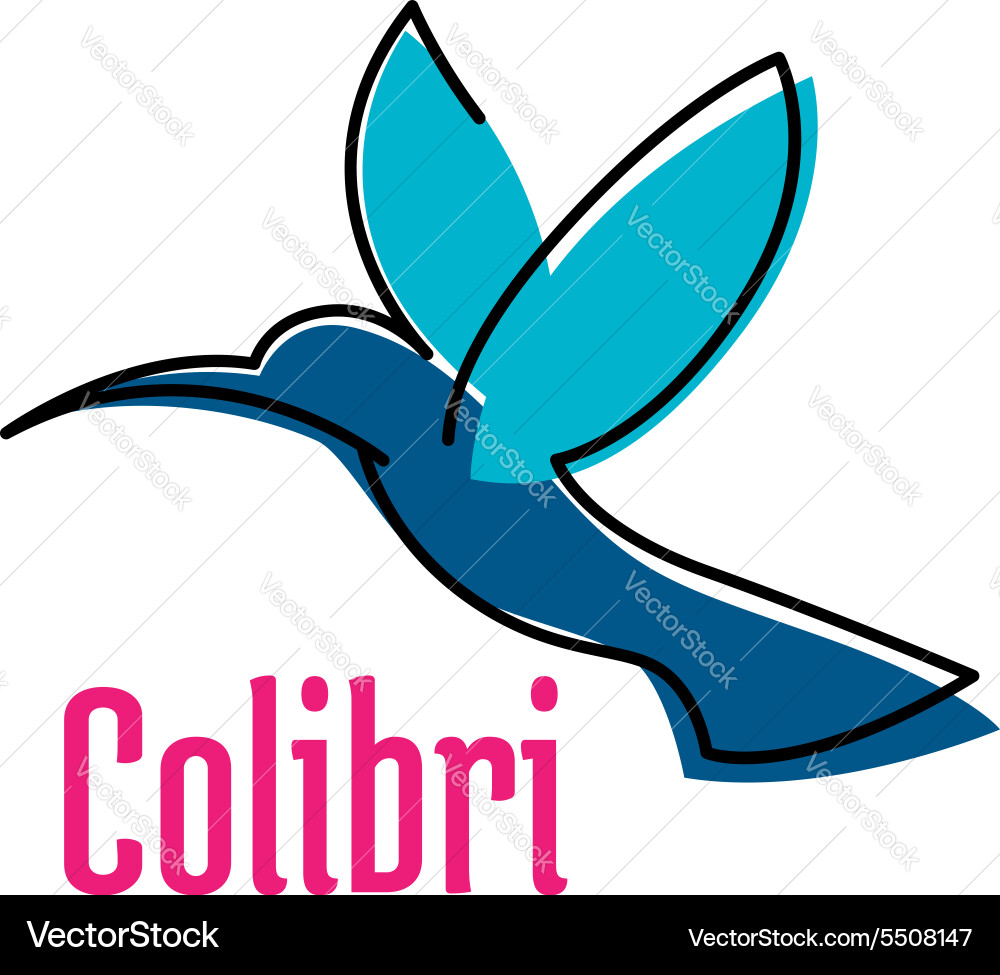 Flying blue hummingbird bird symbol Royalty Free Vector