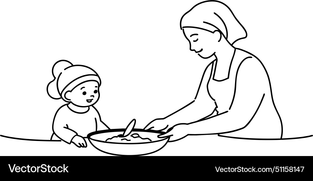 Mother cooking a meal with her child Royalty Free Vector