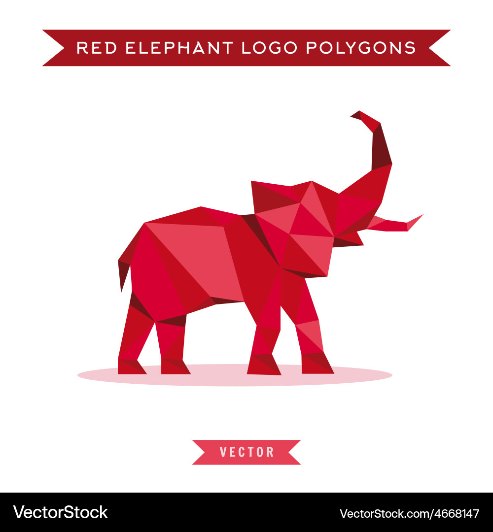 Red elephant logo with reflux and low poly Vector Image