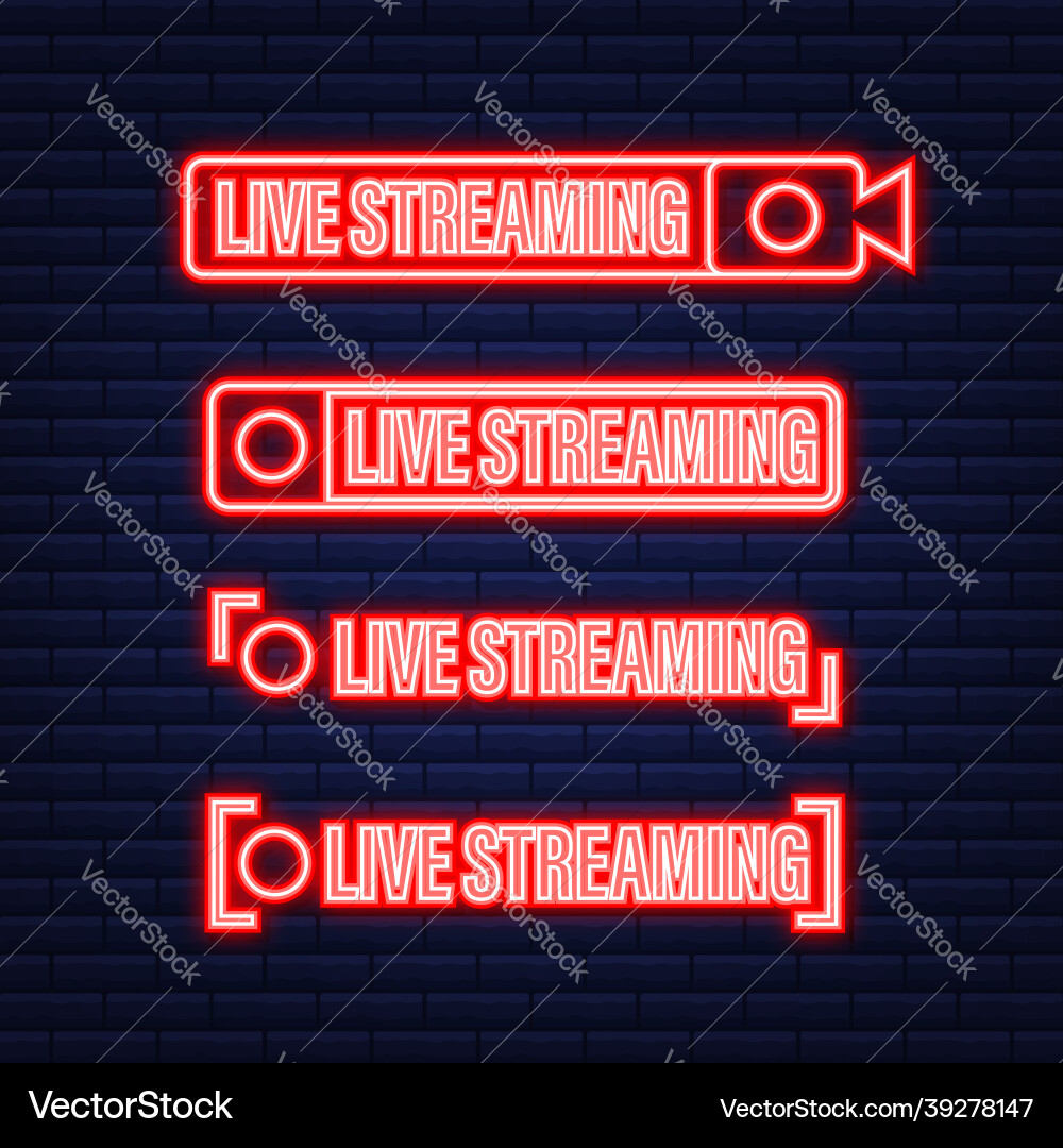 Set of live streaming icons broadcasting red Vector Image