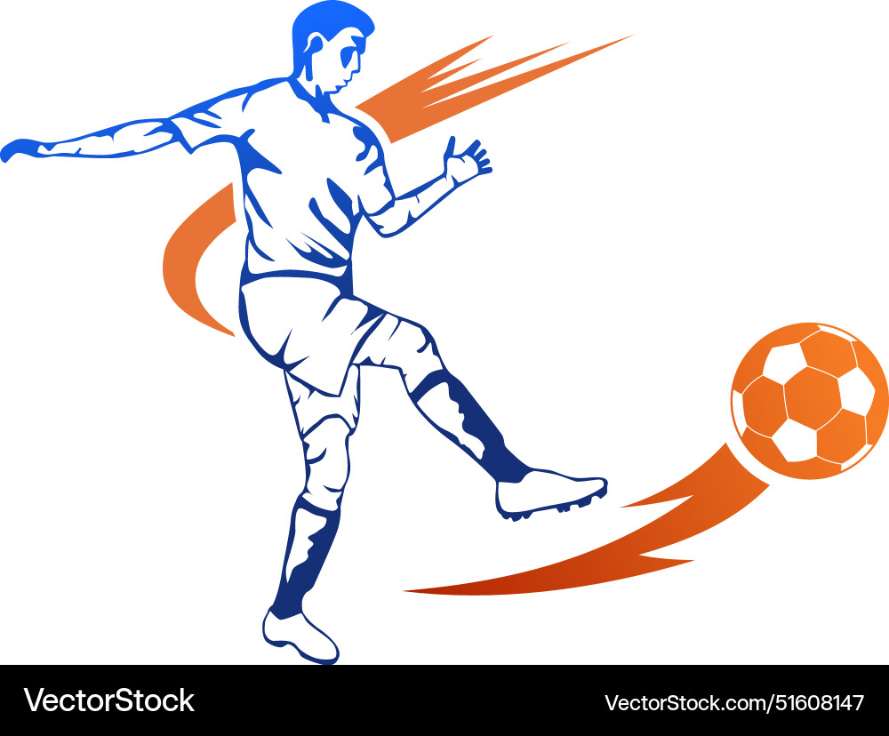 Soccer player on fire kick Royalty Free Vector Image