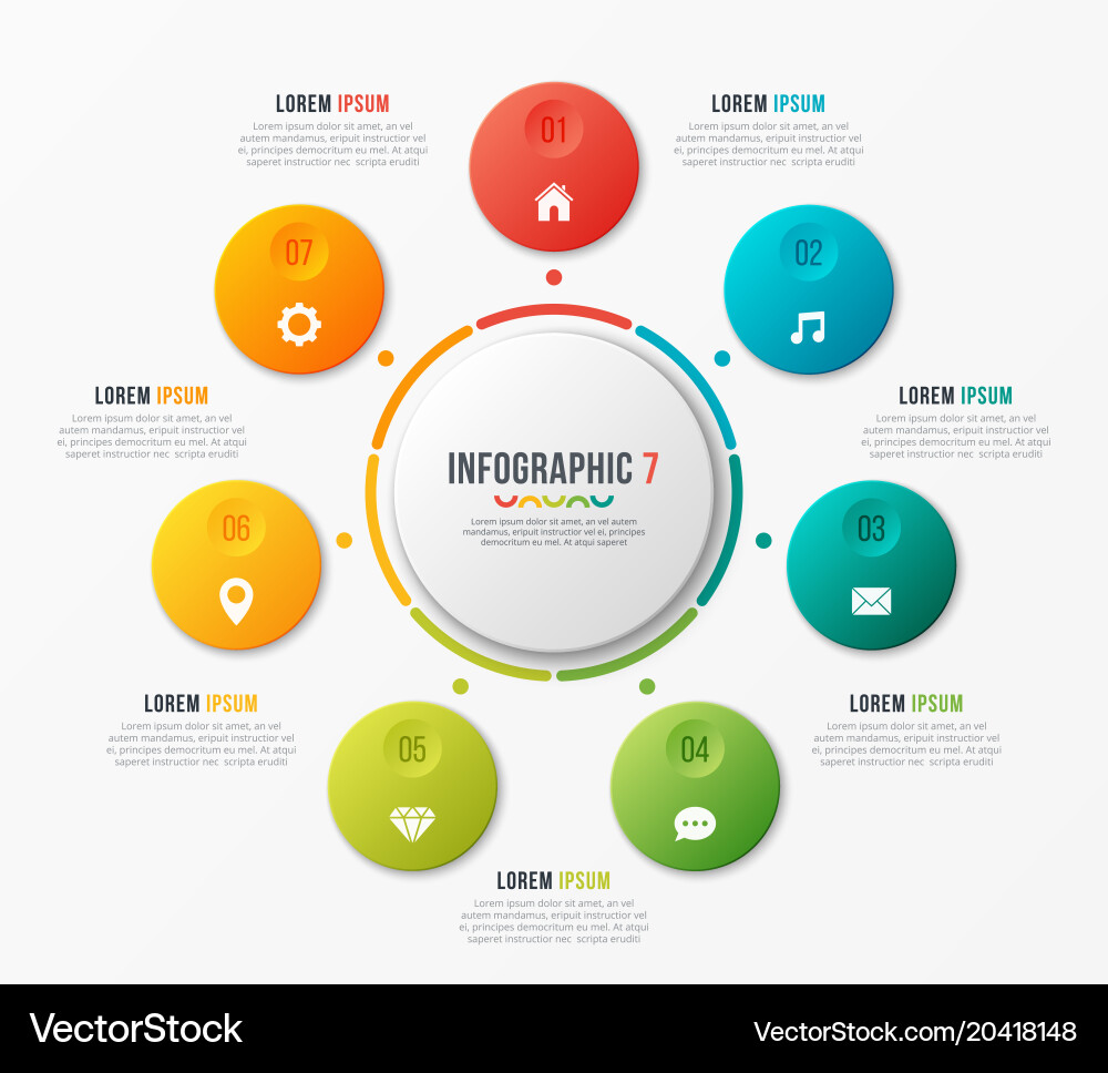 Circle chart template with 7 options Royalty Free Vector