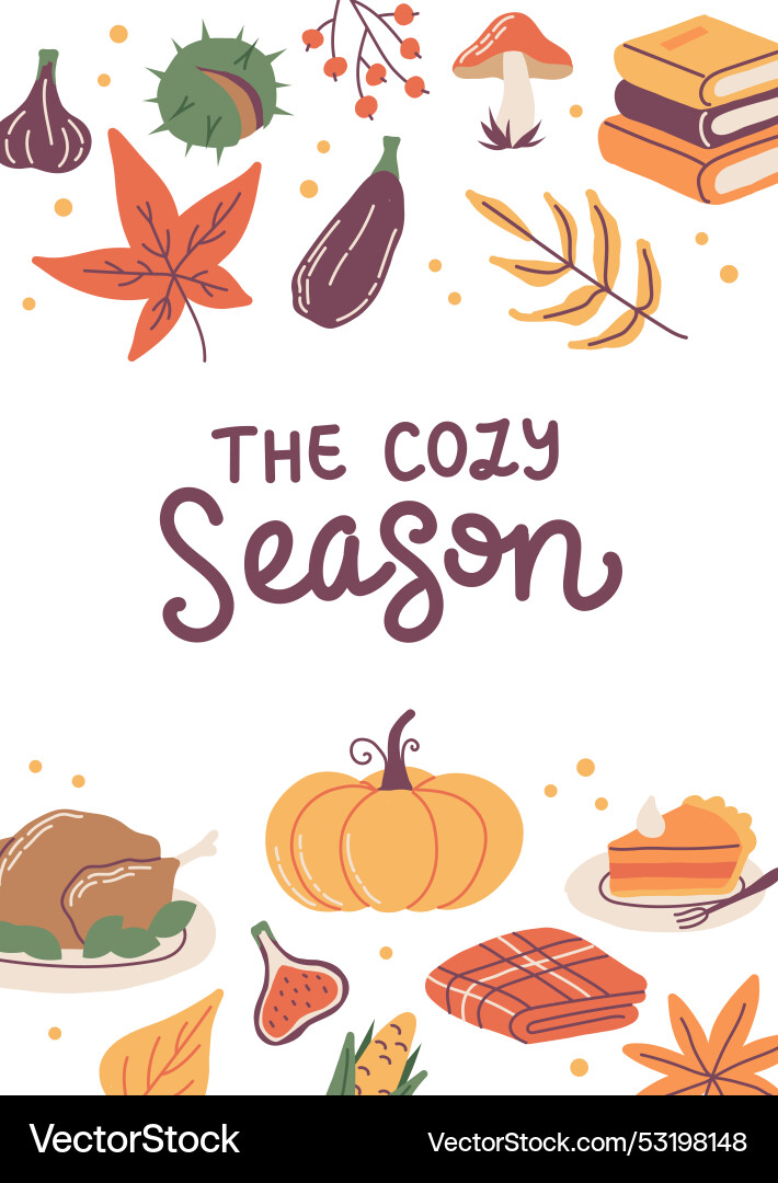 Cozy season card hand drawn calligraphy Royalty Free Vector