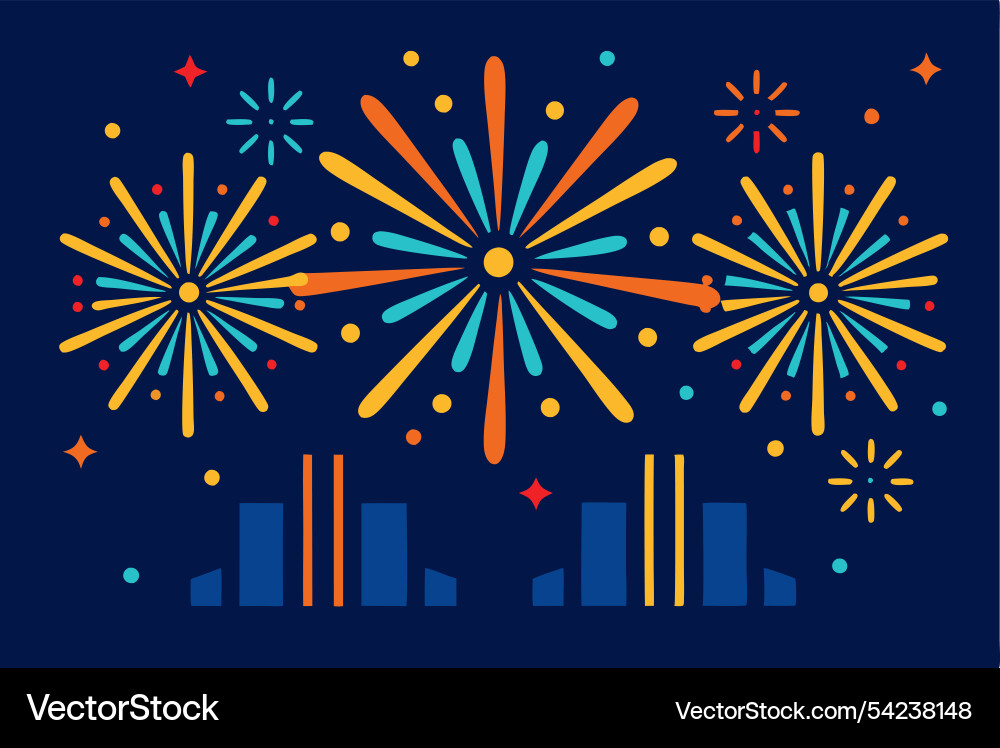 Fireworks display over cityscape at night Vector Image