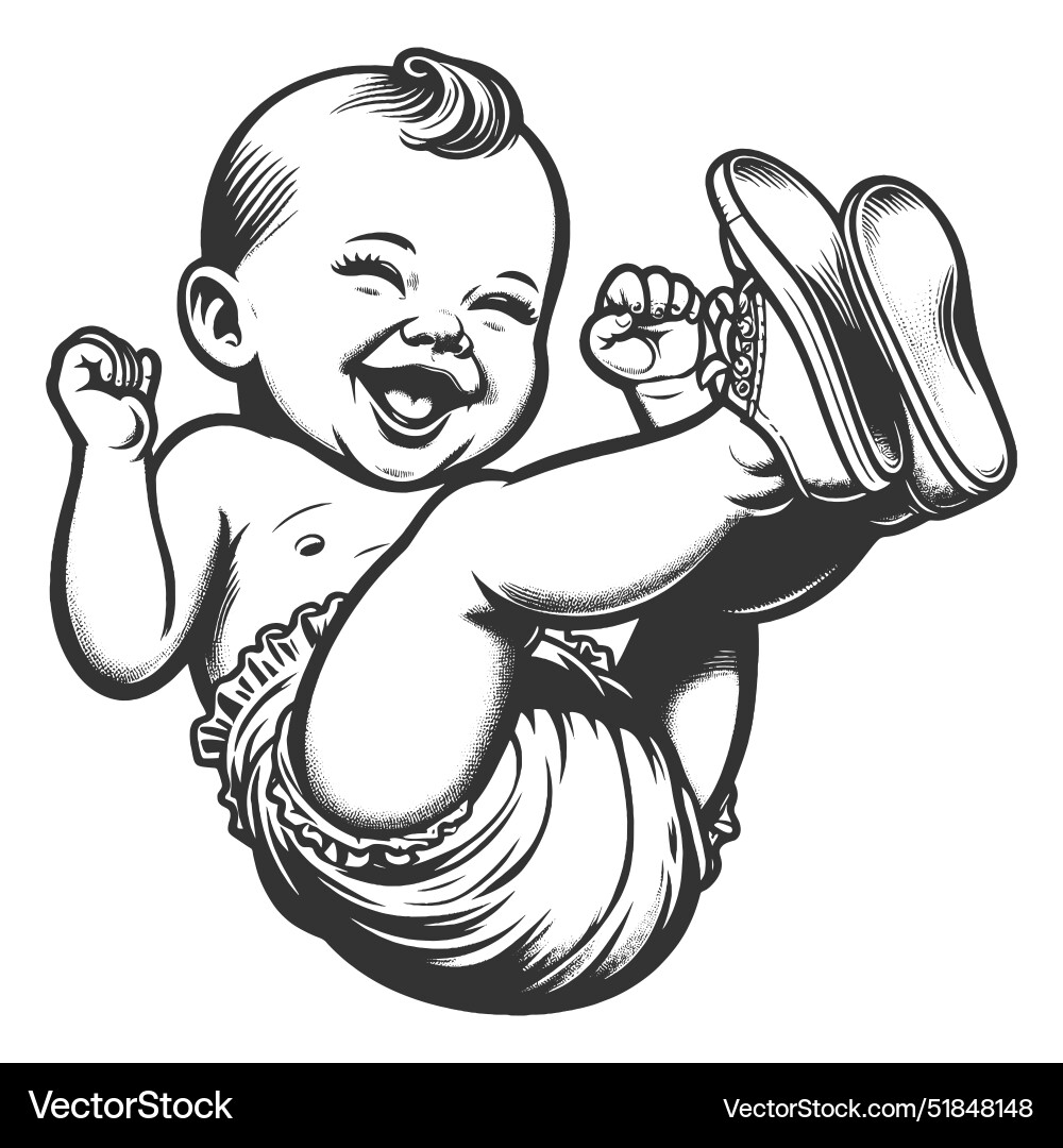 Joyful baby laughing engraving Royalty Free Vector Image