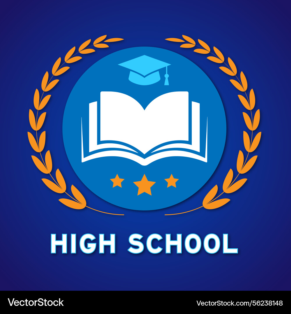Modern high school emblem with graduation cap Vector Image