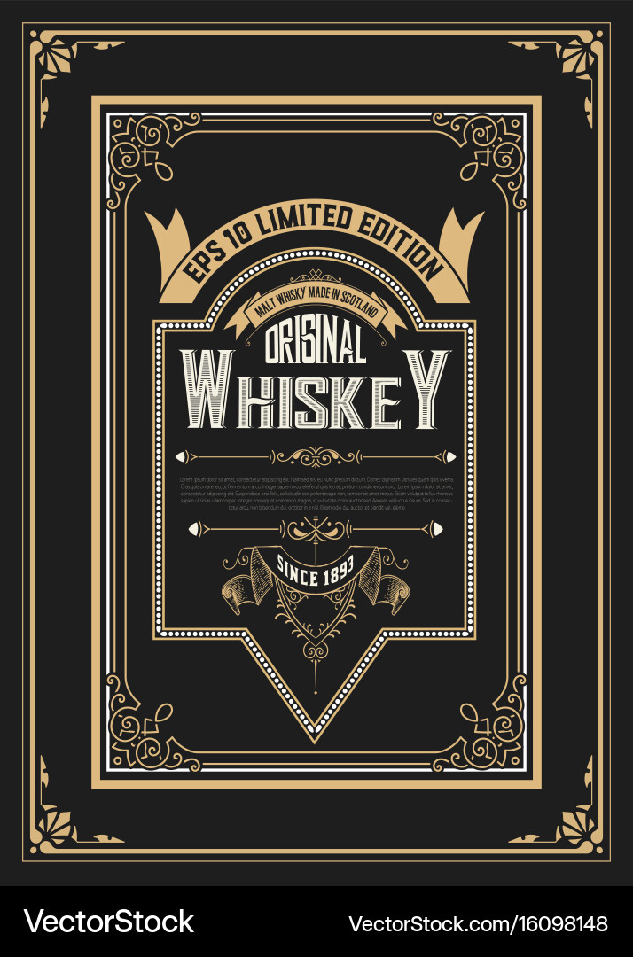 Old vintage whiskey label design Royalty Free Vector Image