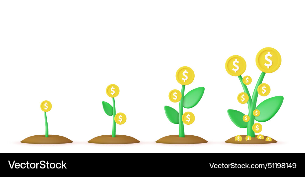 3d growing money tree Royalty Free Vector Image