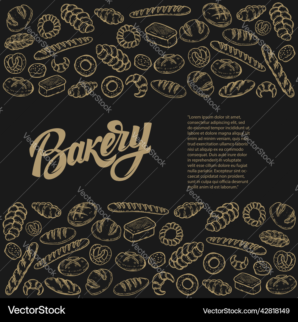 Bakery background with hand drawn bread design Vector Image