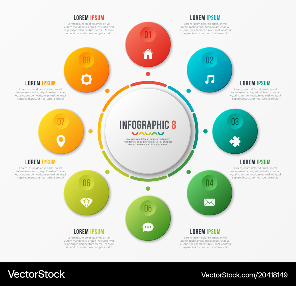 Circle chart template with 8 options Royalty Free Vector