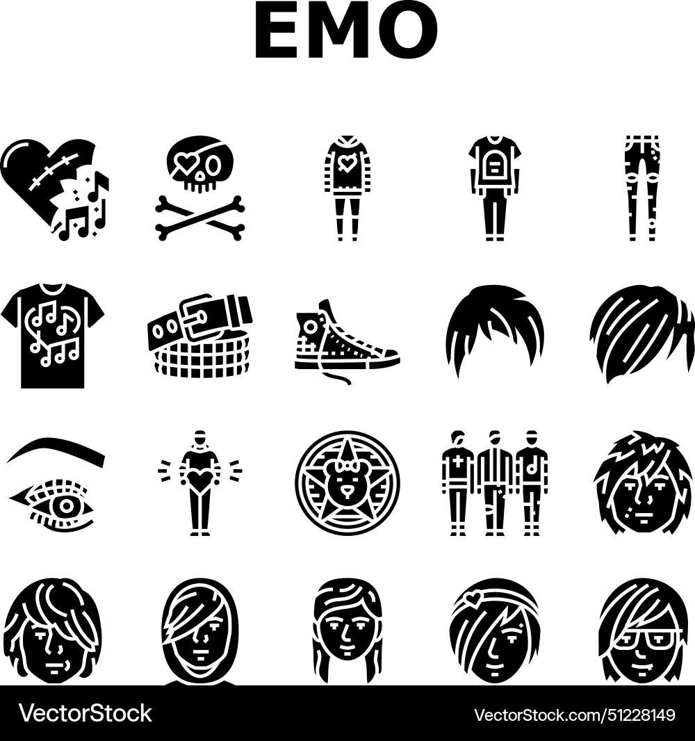 Emo punk rock tattoo cute icons set Royalty Free Vector