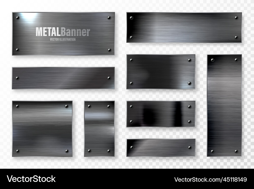 Realistic black metal banners collection brushed Vector Image