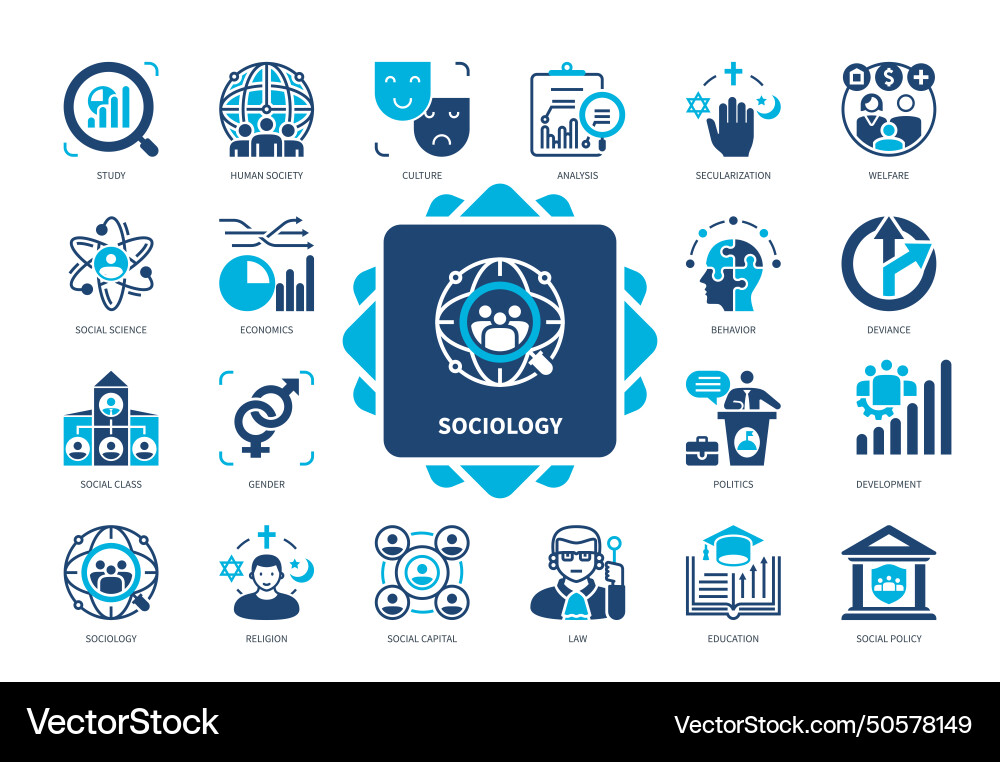 Sociology solid icon set Royalty Free Vector Image