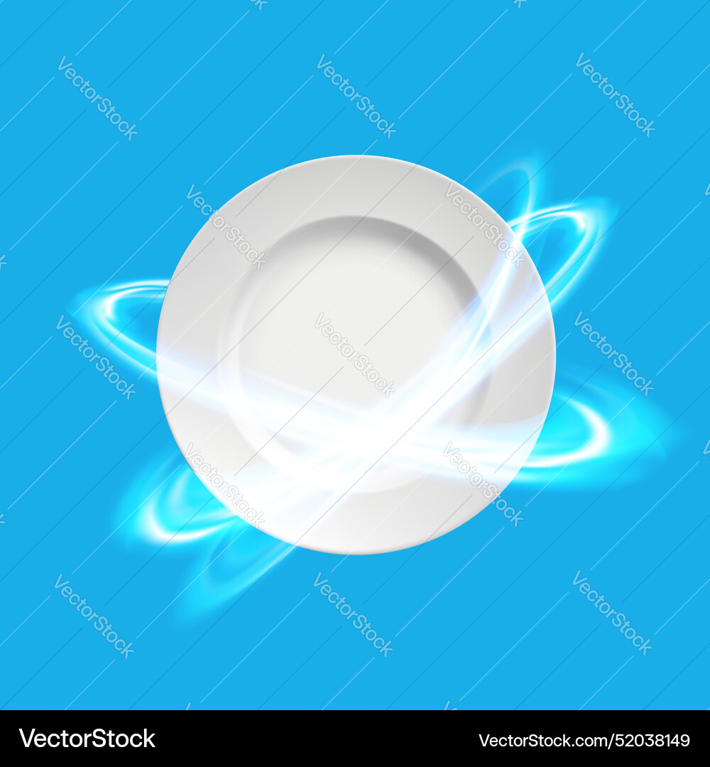 White clean plate is washed with dishwashing Vector Image
