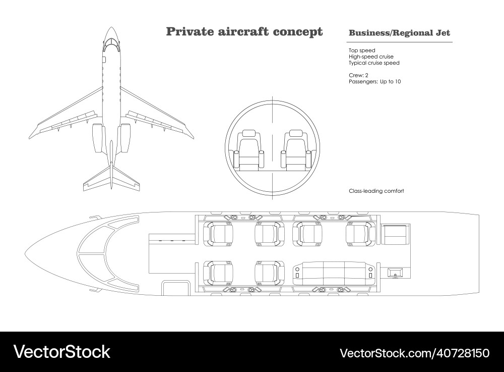 Business Jet Interior Blueprint Royalty Free Vector Image