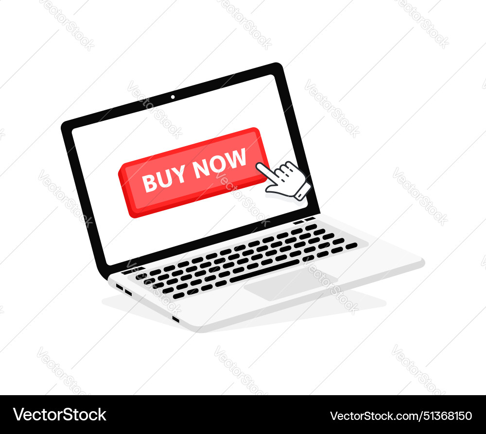 Buy now text on laptop screen with a red button Vector Image