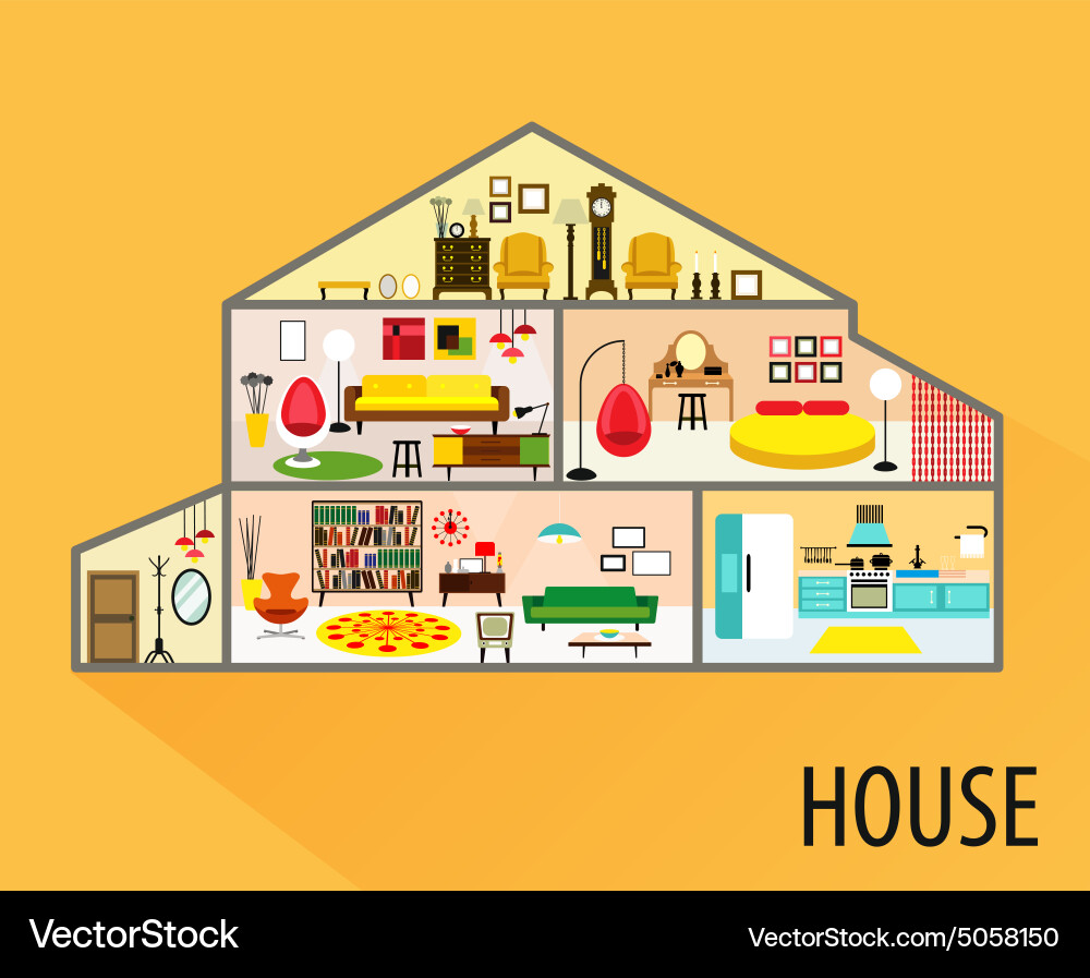 Cartoon House Interior with Performers Royalty Free Vector