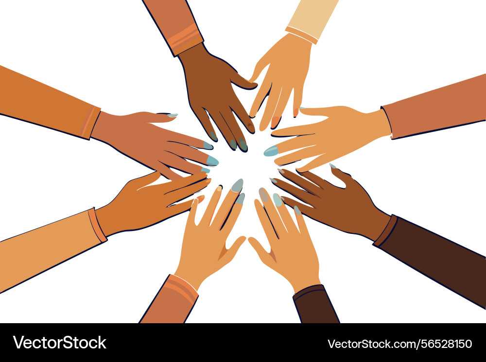 Diverse hands joined together in unity teamwork Vector Image